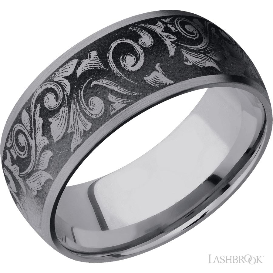 9 mm wide/Domed/Tantalum band with a laser carved Western Scroll patte ...