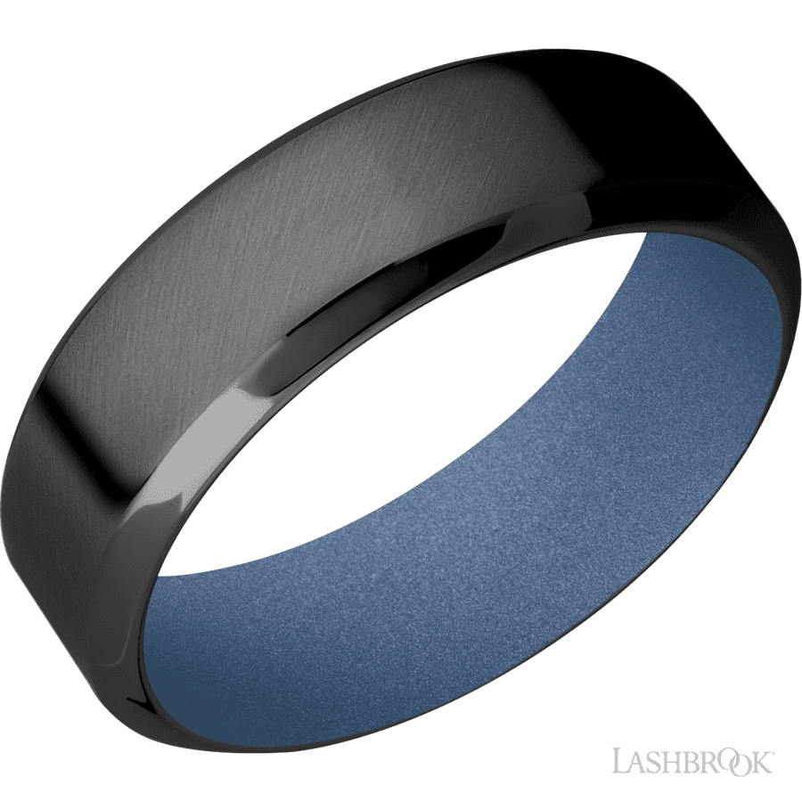 7 mm wide High Bevel Zirconium band featuring a Crushed Orchid sleeve ...