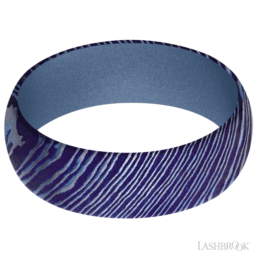 7 mm wide Domed Titanium Damascus band featuring a Crushed Orchid slee ...