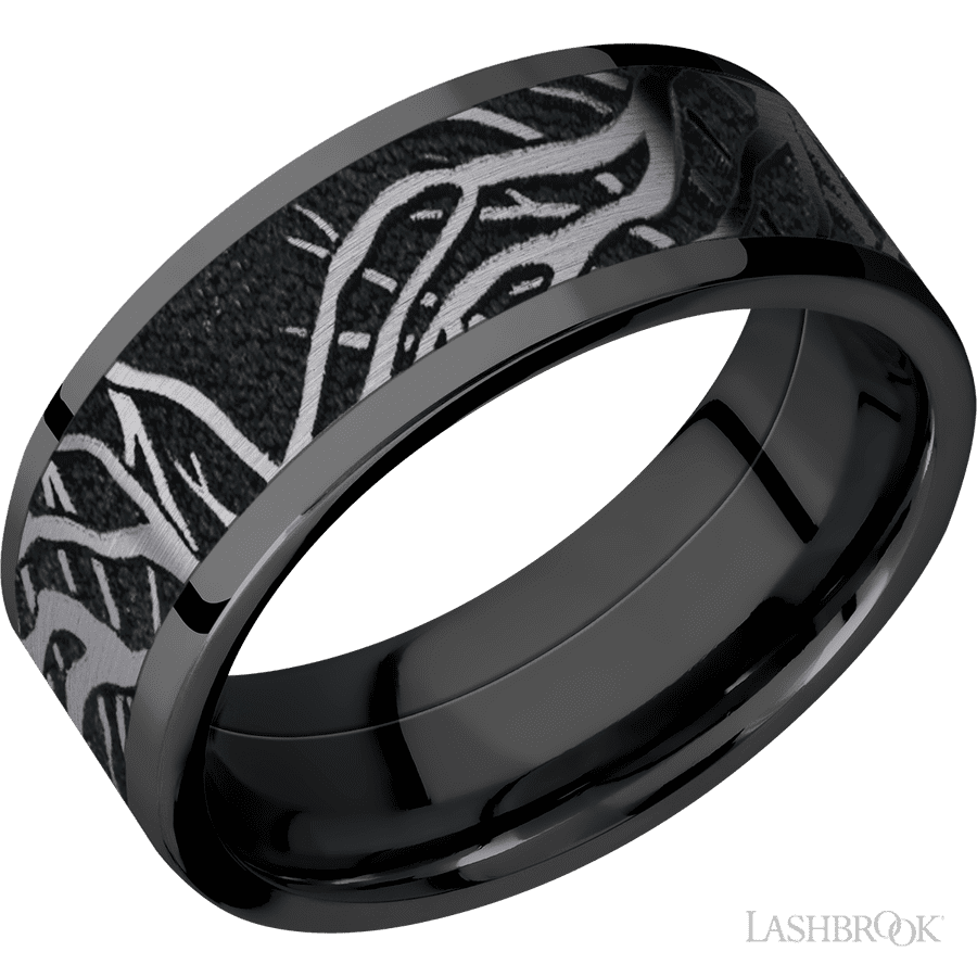 8 mm wide/Flat/Zirconium band with one 6 mm Centered inlay of Tantalum ...